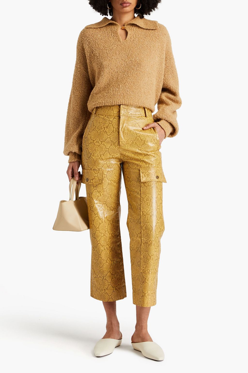 REJINA PYO Cropped faux snake-effect leather cargo pants | THE OUTNET