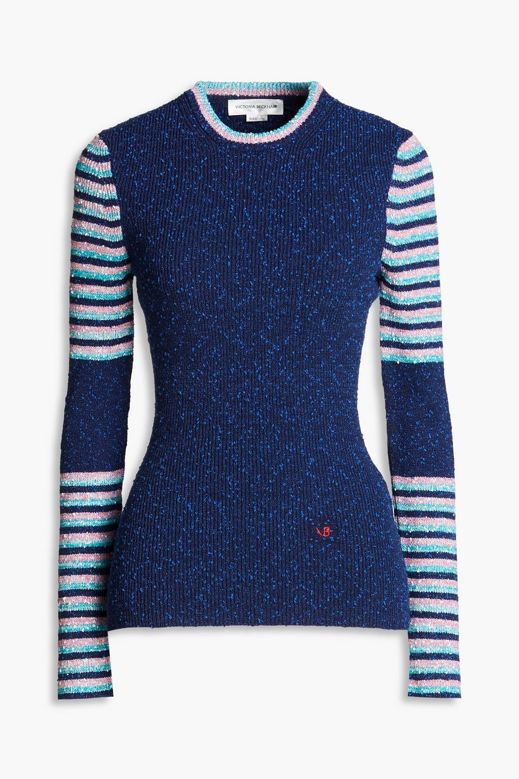 VICTORIA BECKHAM Striped ribbed cotton-blend sweater | THE OUTNET