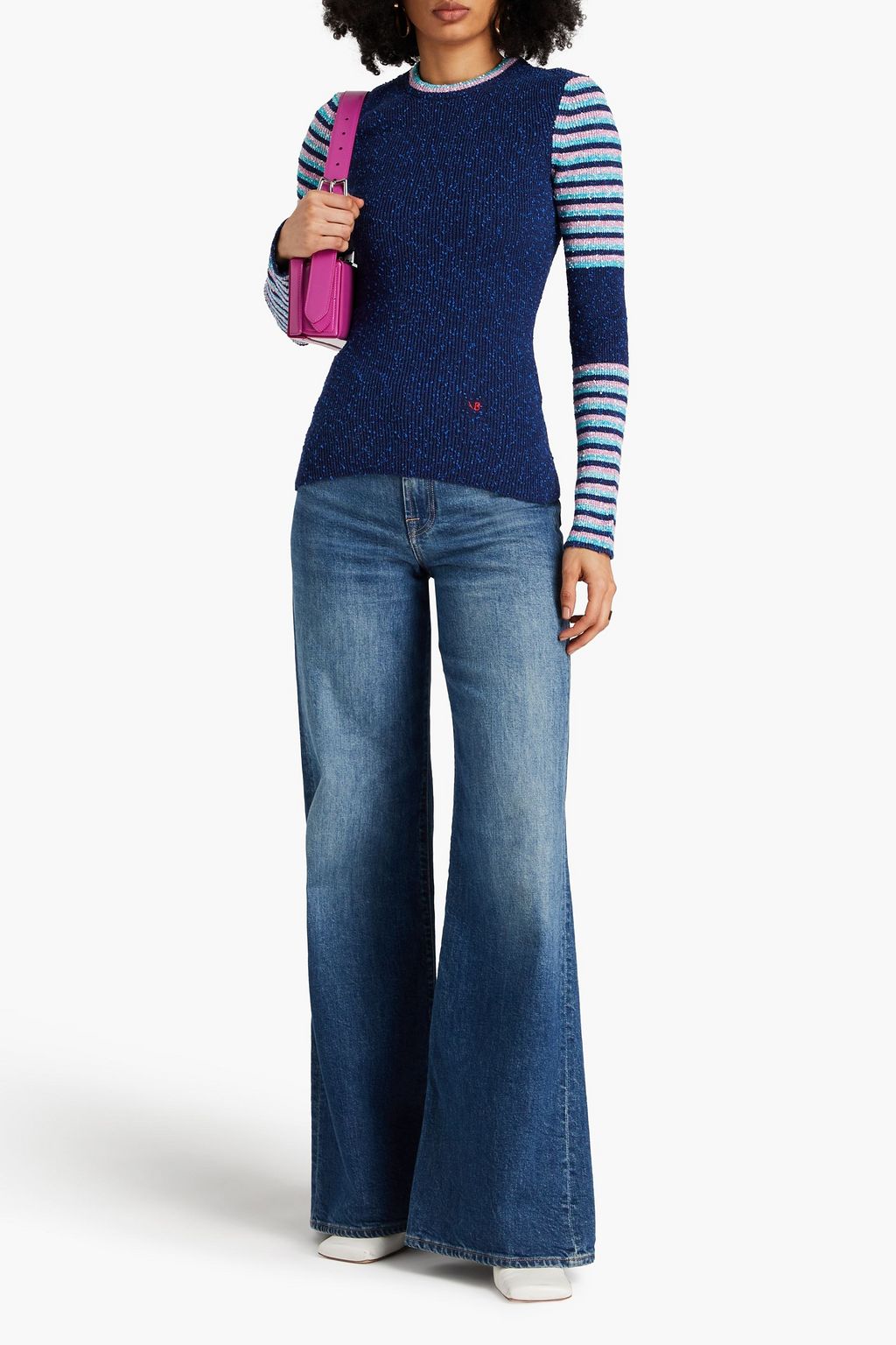 VICTORIA BECKHAM Striped ribbed cotton-blend sweater | THE OUTNET