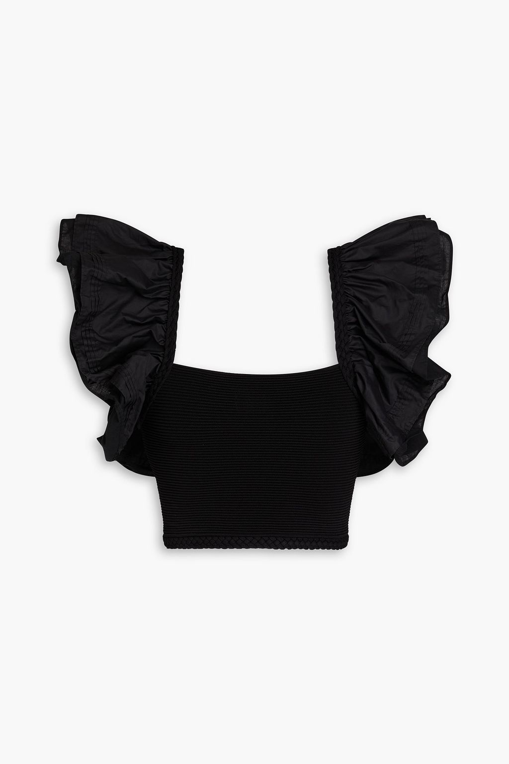 AJE. Corinne cropped ruffled poplin and ribbed-knit top | THE OUTNET