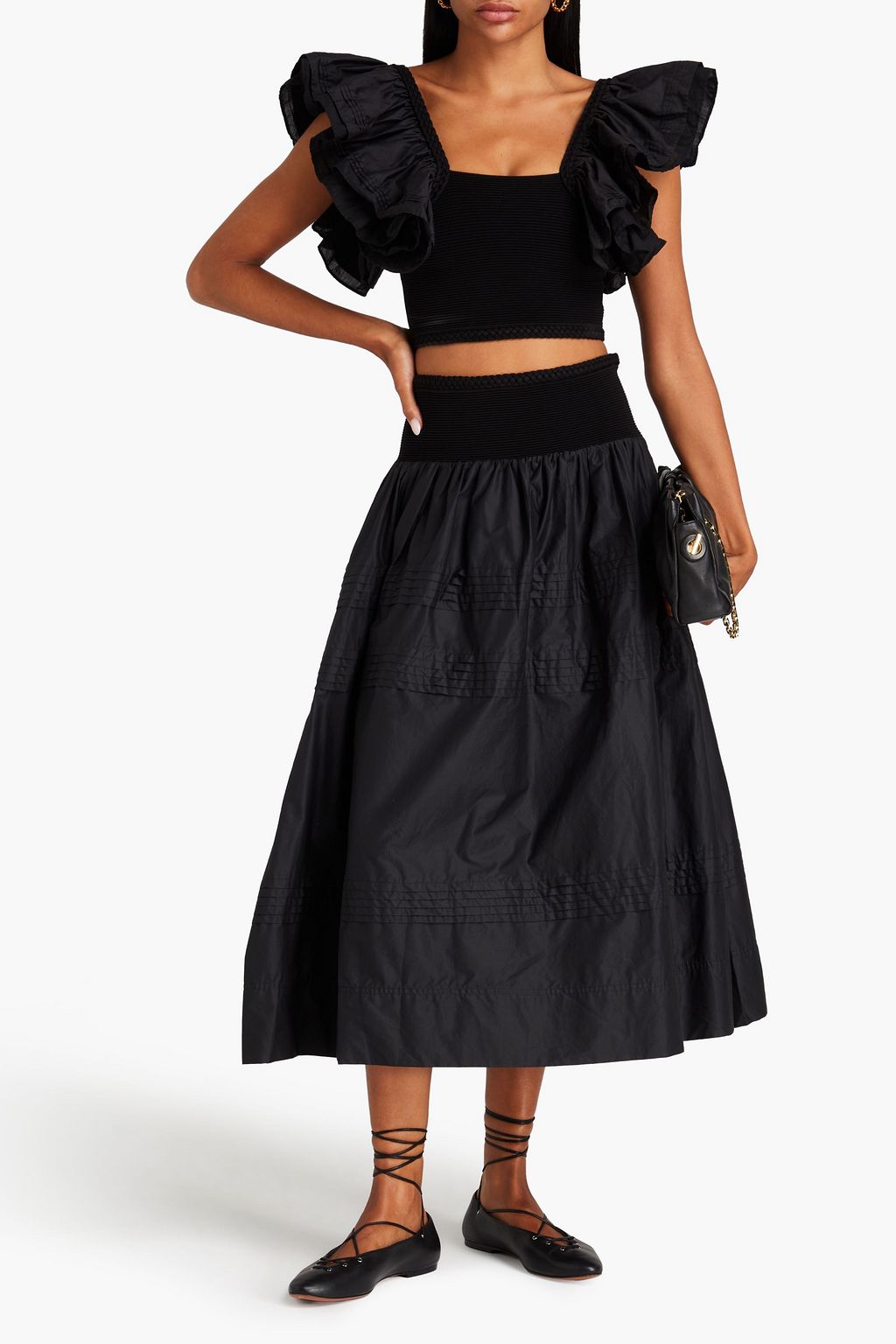 AJE. Corinne cropped ruffled poplin and ribbed-knit top | THE OUTNET
