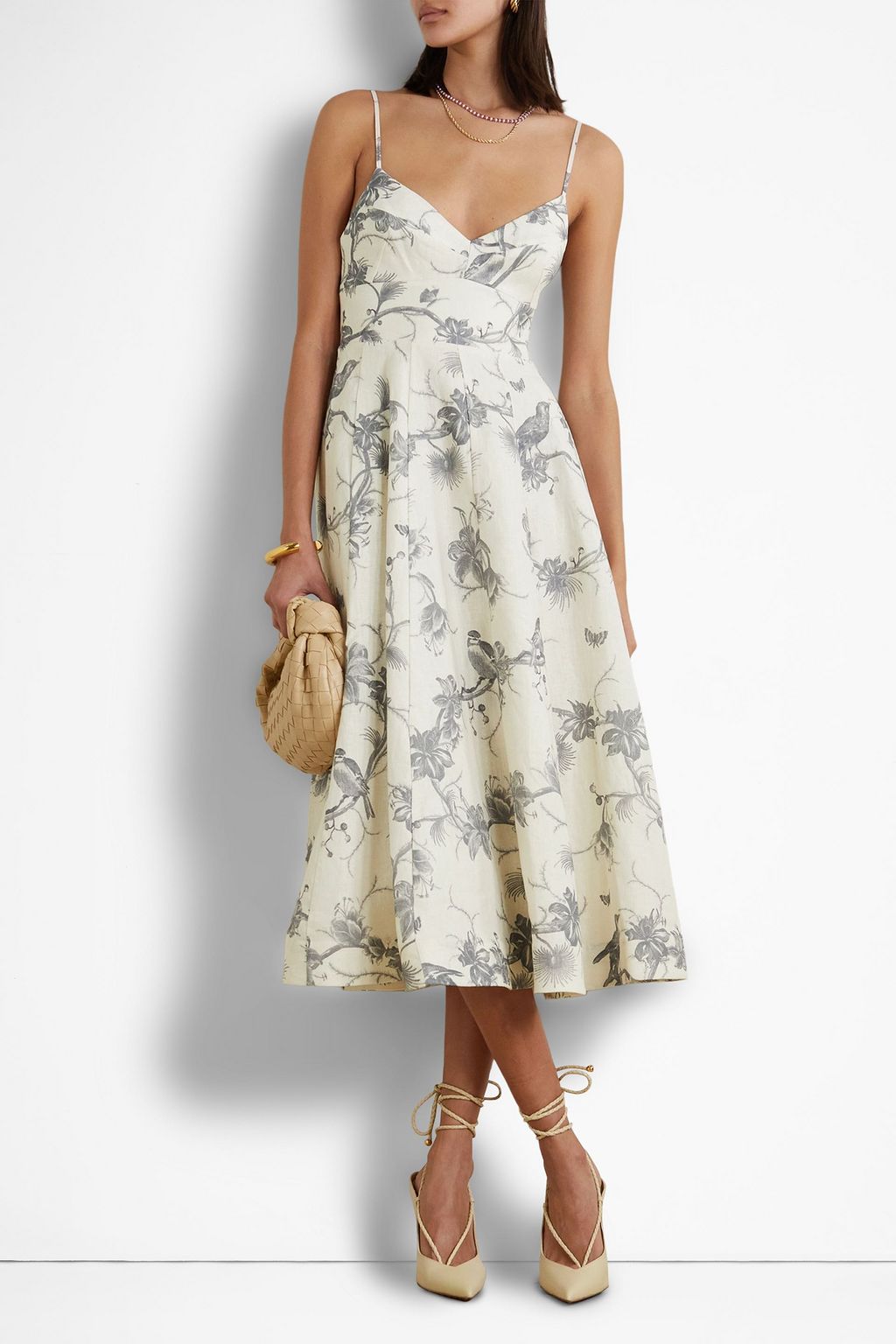 Zimmermann Floral Print Linen Midi Dress The Outnet