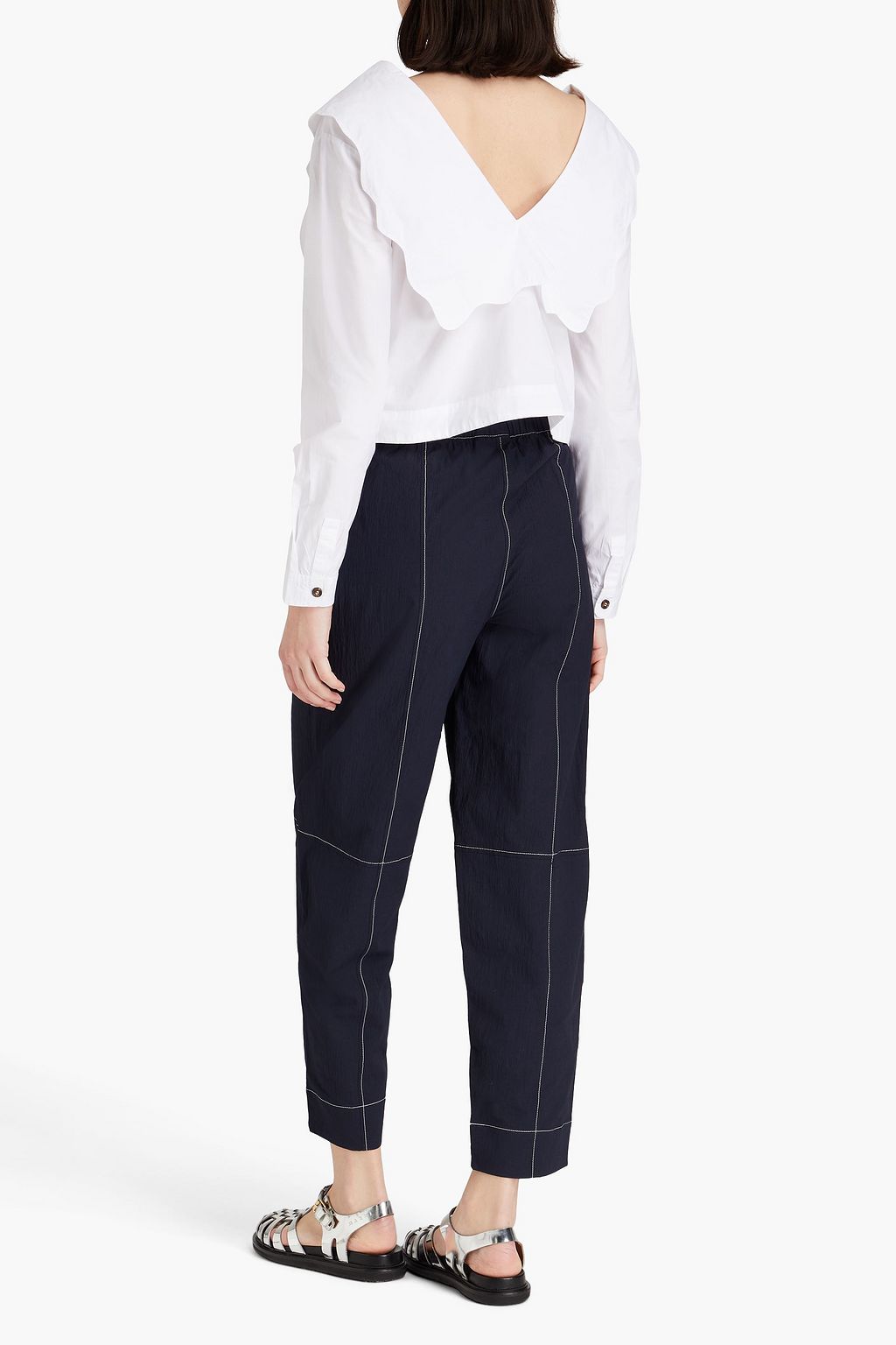 GANNI Topstitched crepon tapered pants | THE OUTNET