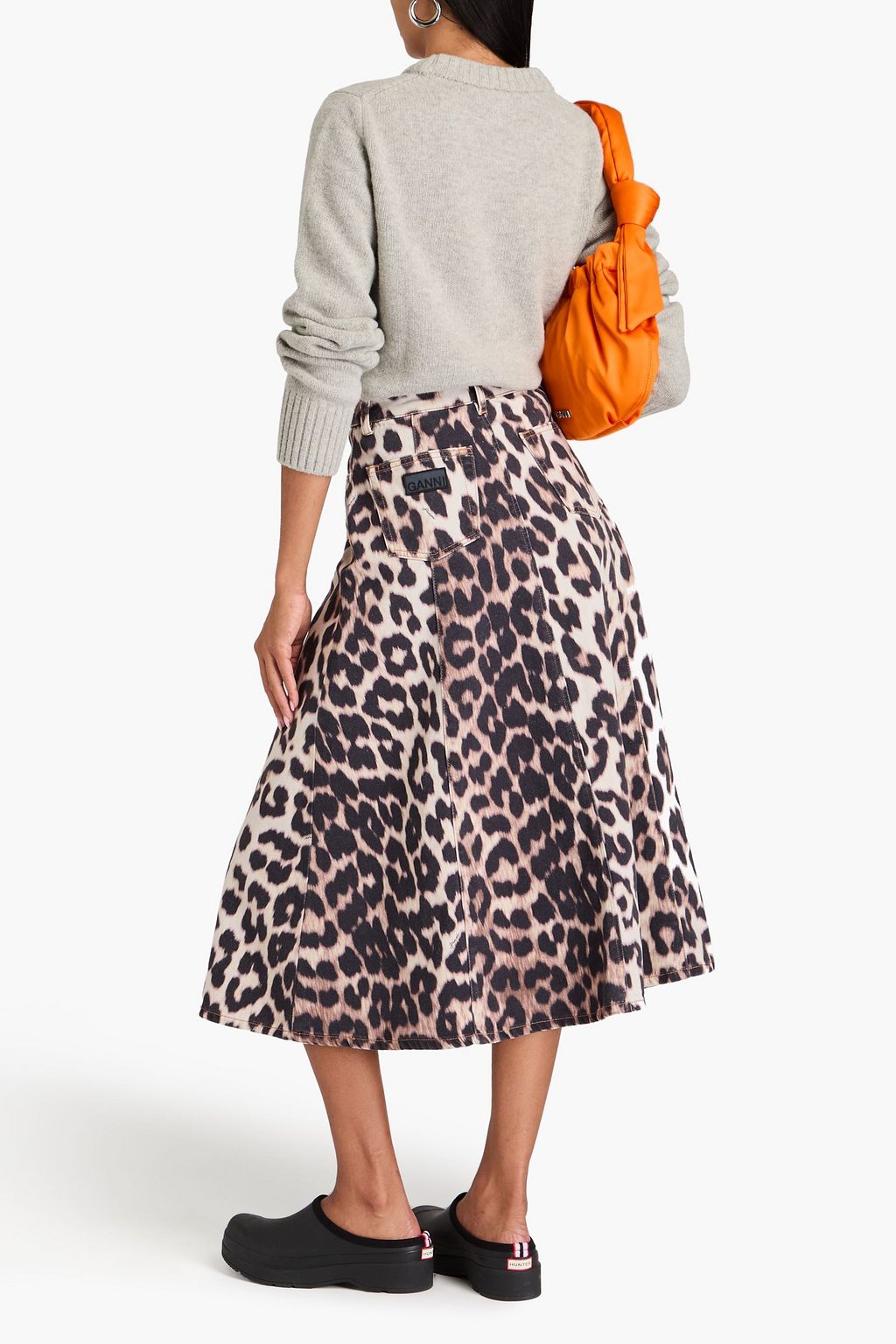 GANNI Leopard-print denim midi skirt | THE OUTNET