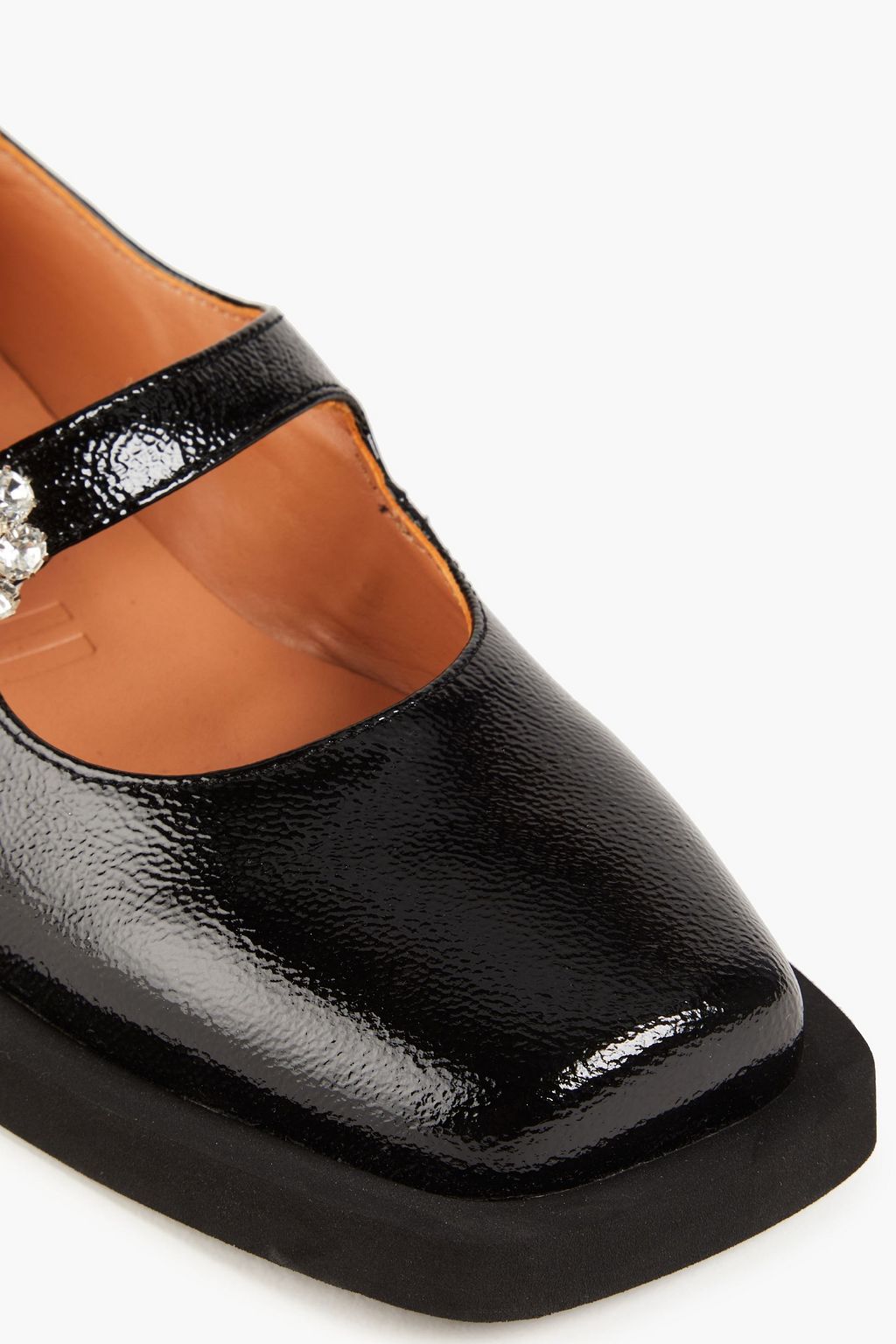 GANNI Crystal-embellished glossed leather and shell ballet flats | THE ...