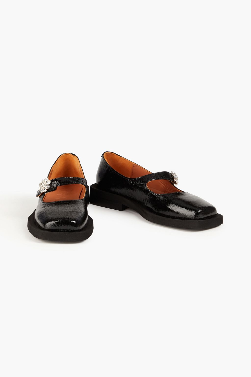 GANNI Crystal-embellished glossed leather and shell ballet flats | THE ...