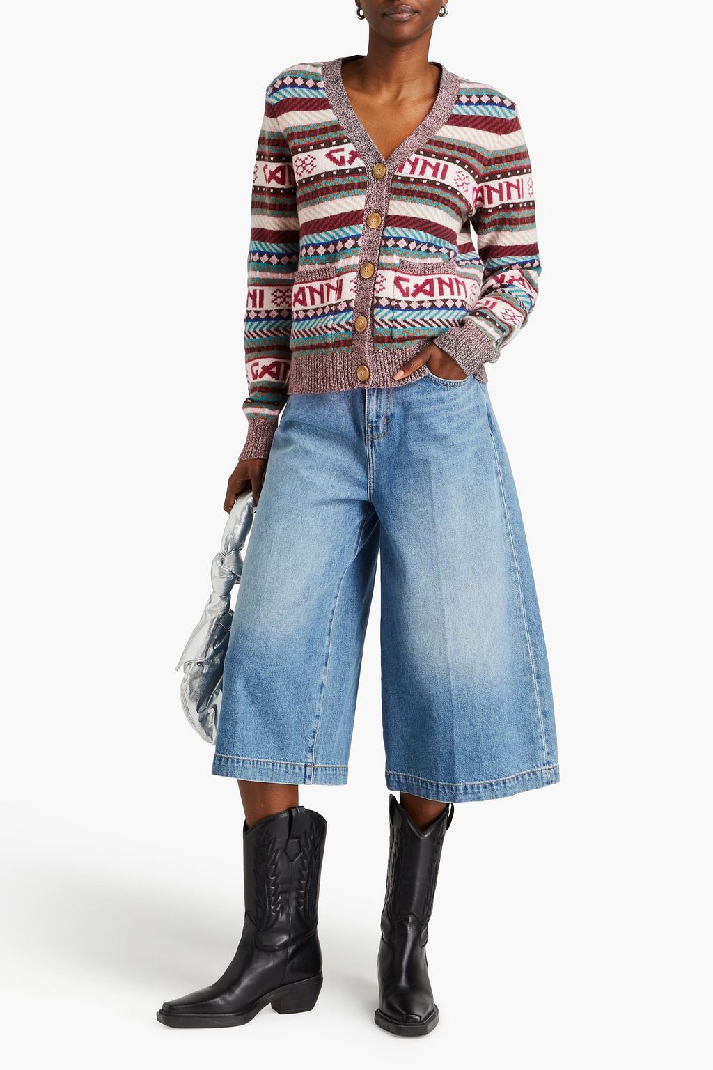 GANNI Jacquard-knit wool-blend cardigan | THE OUTNET