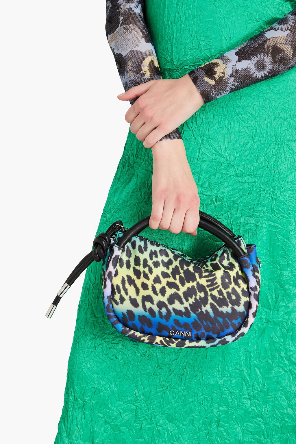 GANNI Knotted leopard-print shell shoulder bag | THE OUTNET