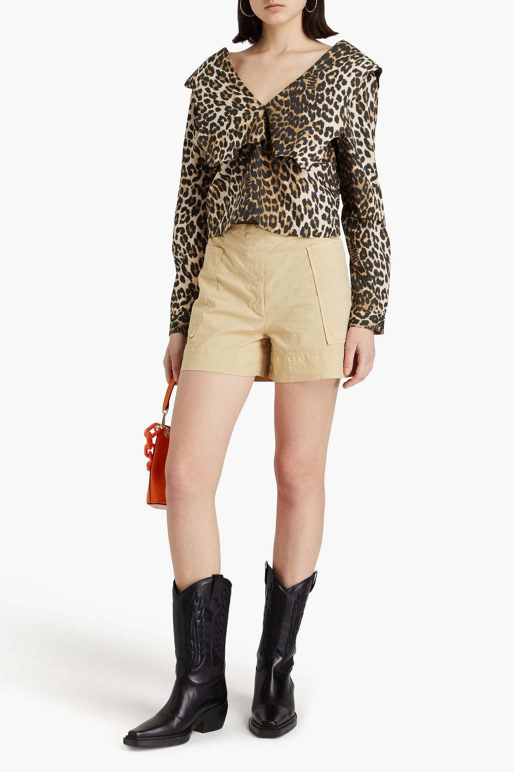 GANNI Leopard-print cotton-poplin top | THE OUTNET
