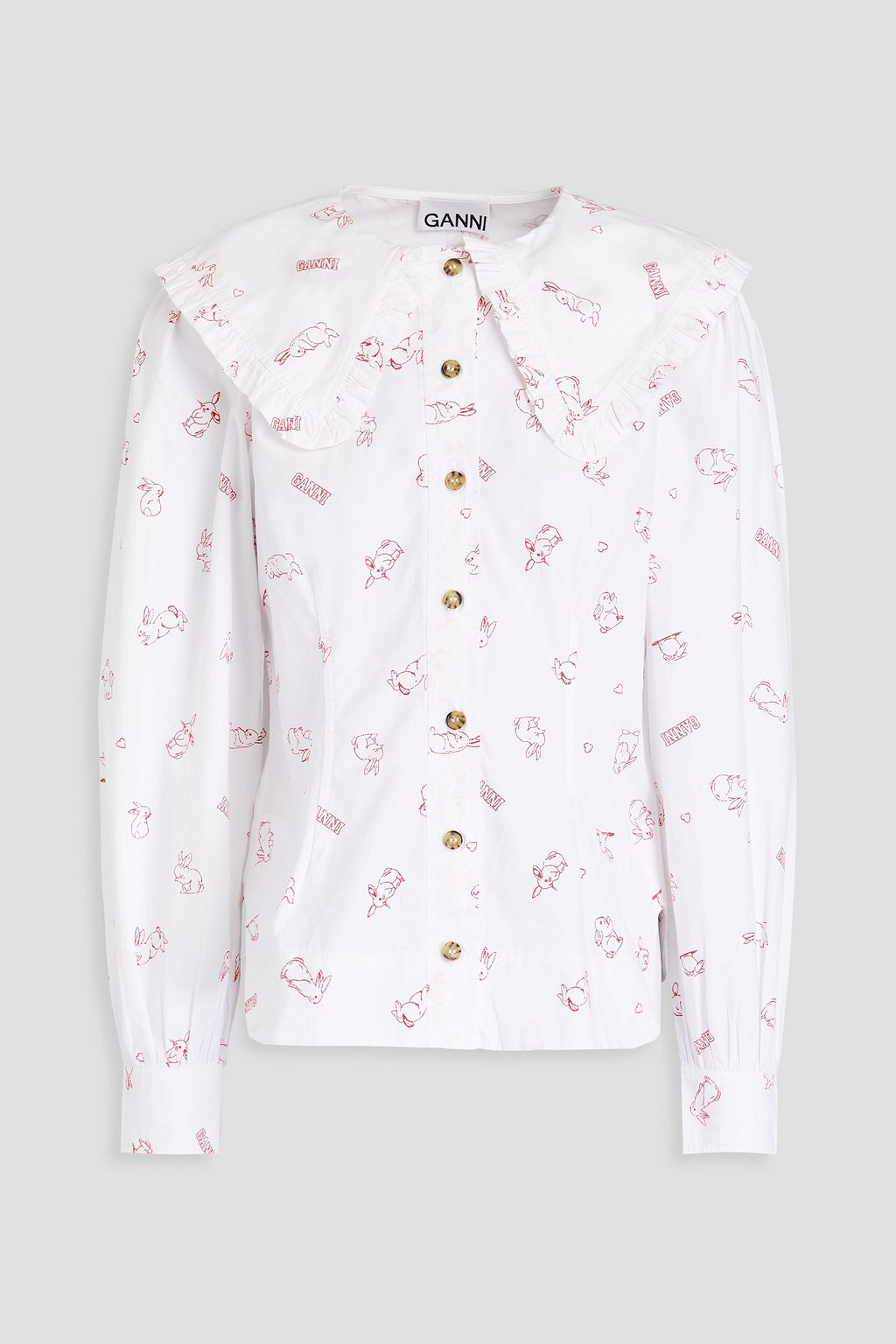 GANNI Ruffled printed cotton-poplin shirt | THE OUTNET