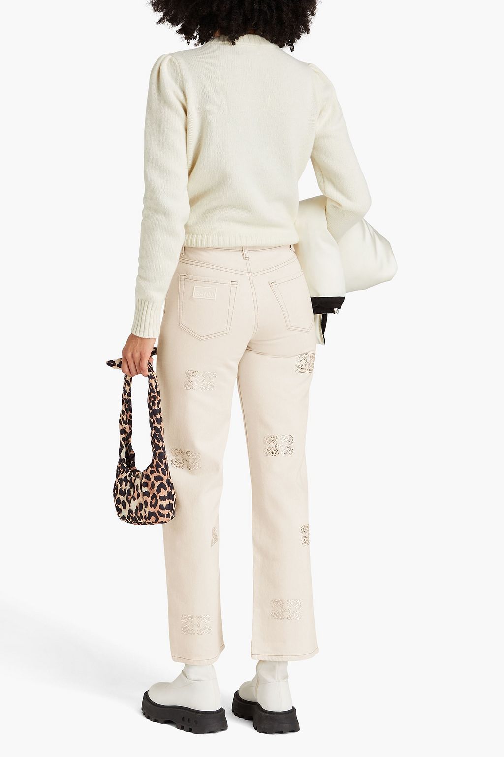 GANNI Crystal-embellished high-rise straight-leg jeans | THE OUTNET