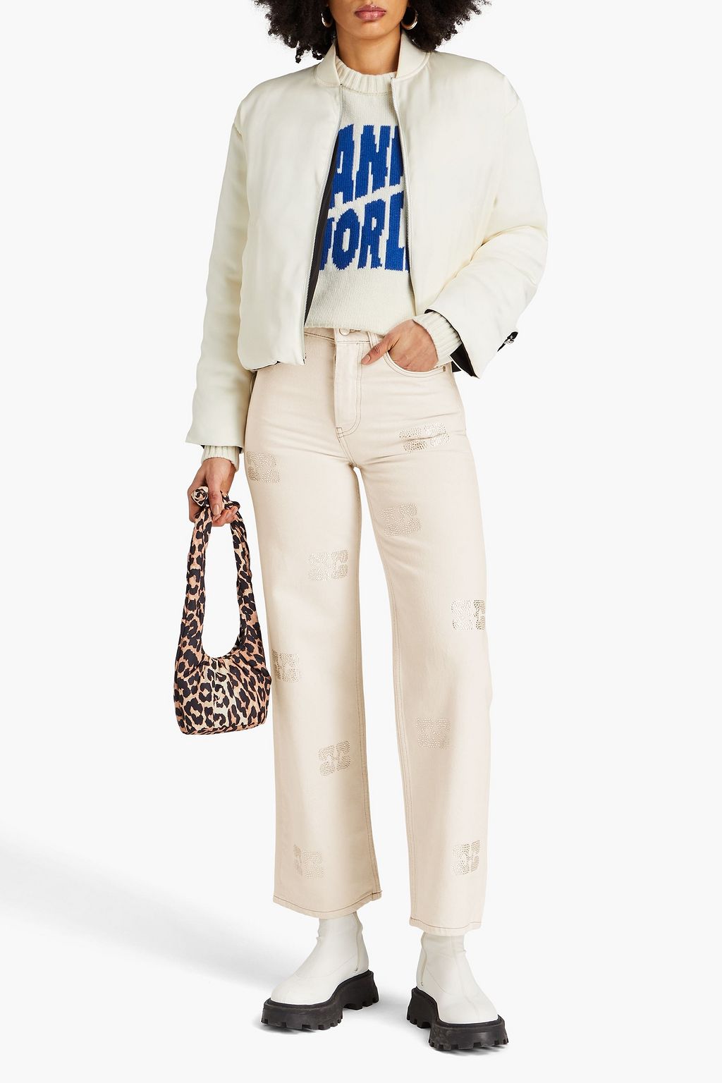 GANNI Crystal-embellished high-rise straight-leg jeans | THE OUTNET