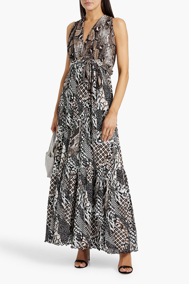 DIANE VON FURSTENBERG Drew tiered snake-print mesh maxi dress | THE OUTNET