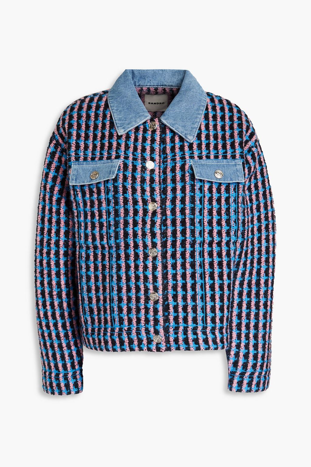 SANDRO Denim-paneled tweed jacket | THE OUTNET