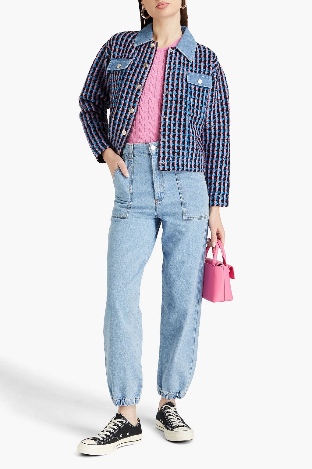 SANDRO Denim-paneled tweed jacket | THE OUTNET