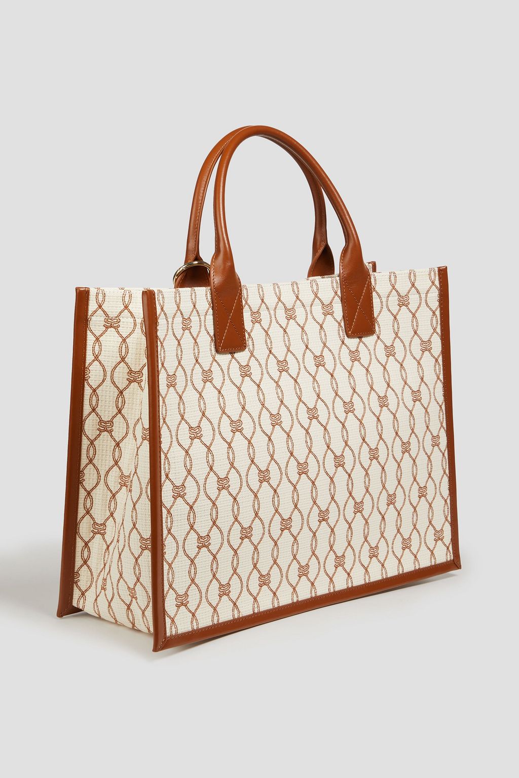 SANDRO Leather-trimmed embroidered canvas tote | THE OUTNET