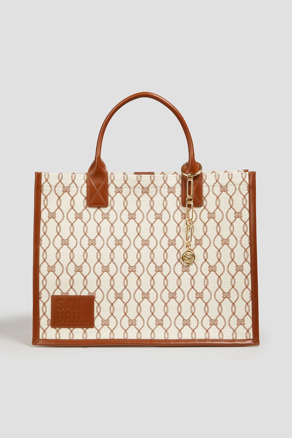 SANDRO Leather-trimmed embroidered canvas tote | THE OUTNET