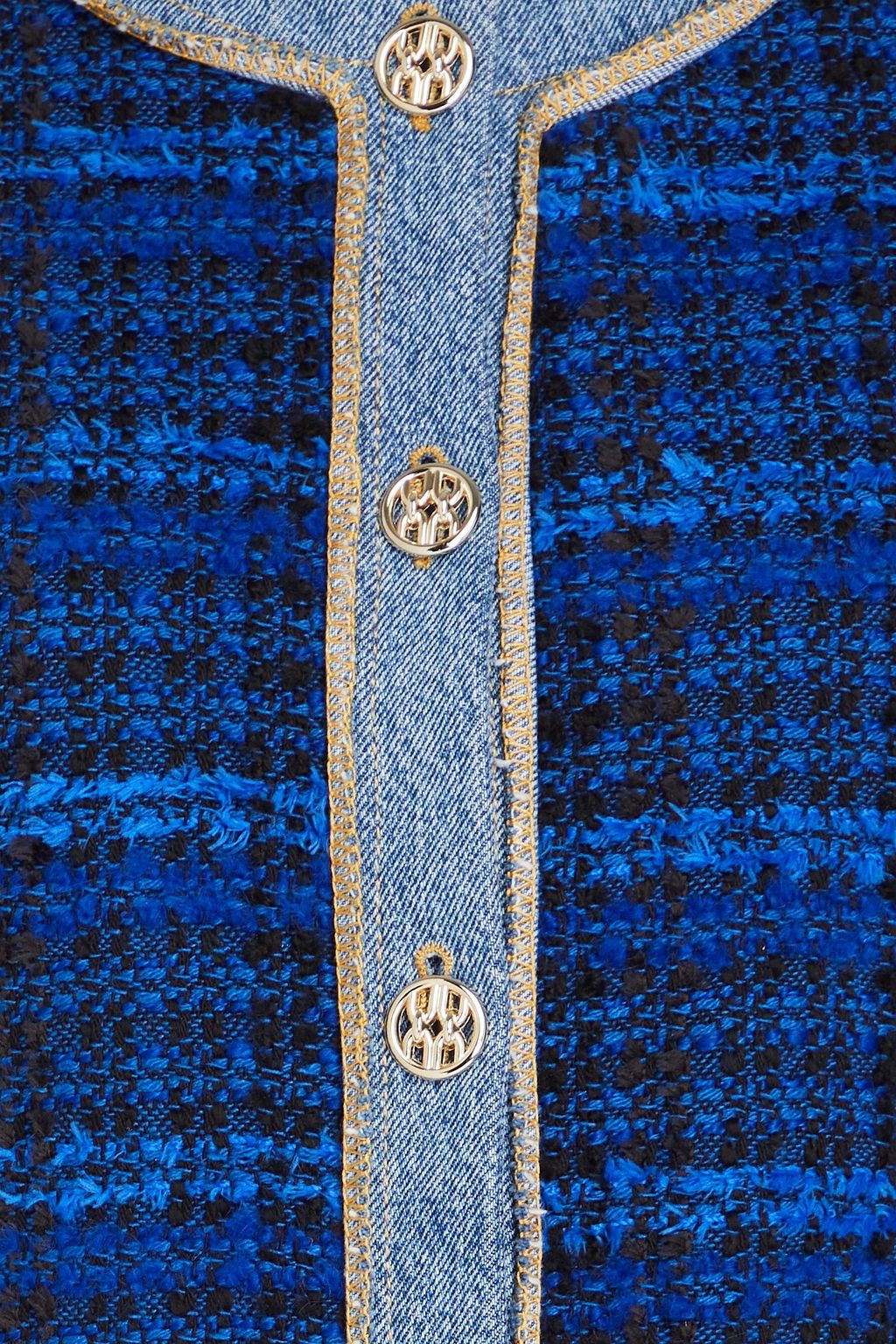 SANDRO Denim-trimmed cotton-blend bouclé-tweed jacket | THE OUTNET