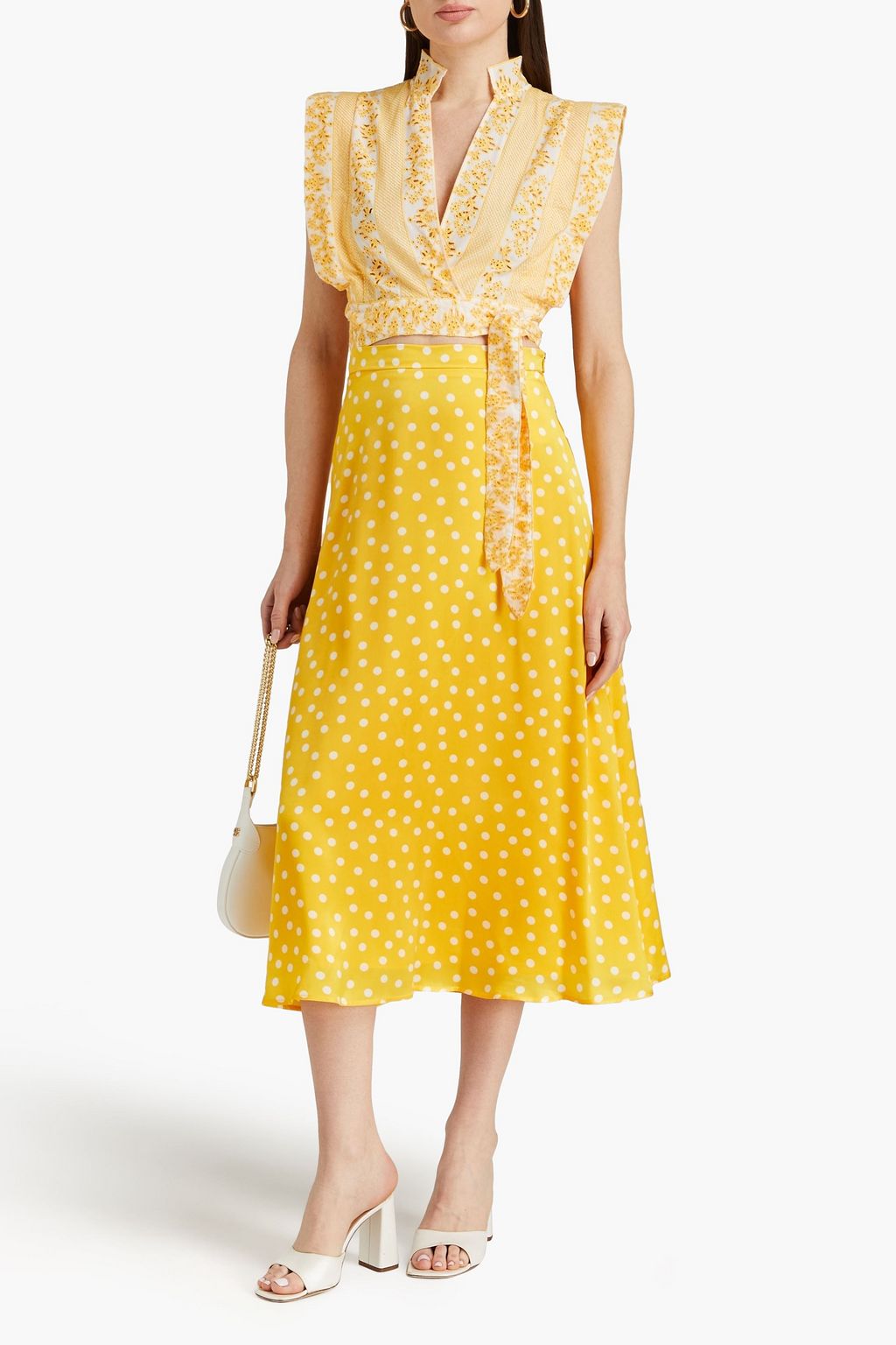 Claudie Pierlot Polka Dot Silk Satin Midi Skirt The Outnet