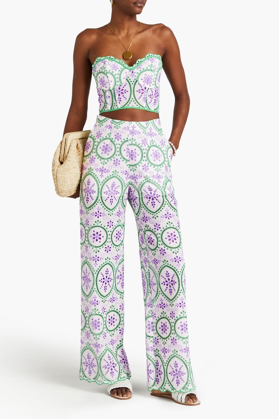 CHARO RUIZ IBIZA Brigid broderie anglaise cotton-blend wide-leg pants ...