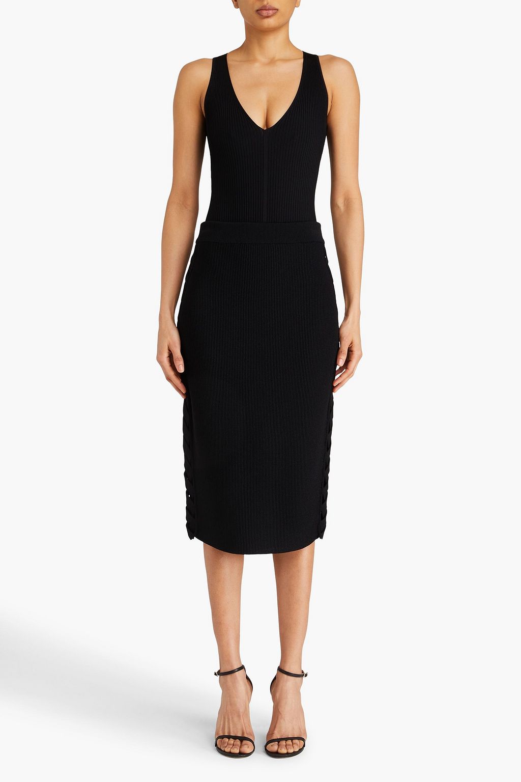 AlaÏa Cutout Ribbed Knit Skirt The Outnet