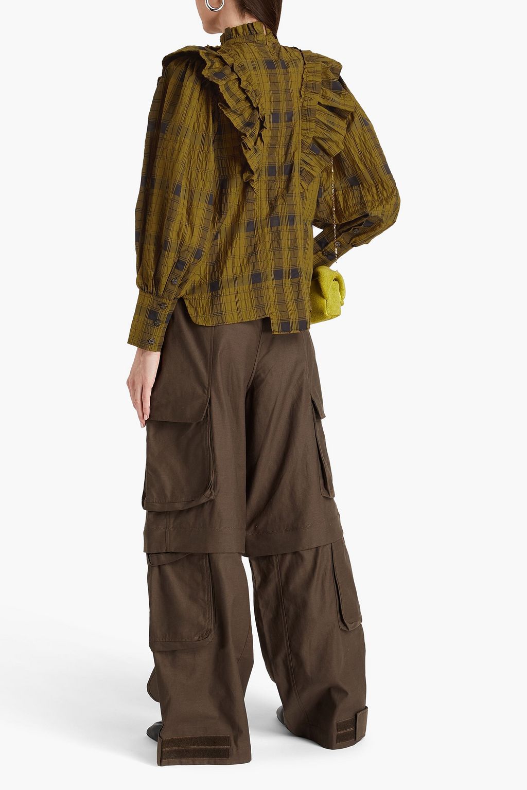 GANNI Ruffled checked cotton-blend blouse | THE OUTNET