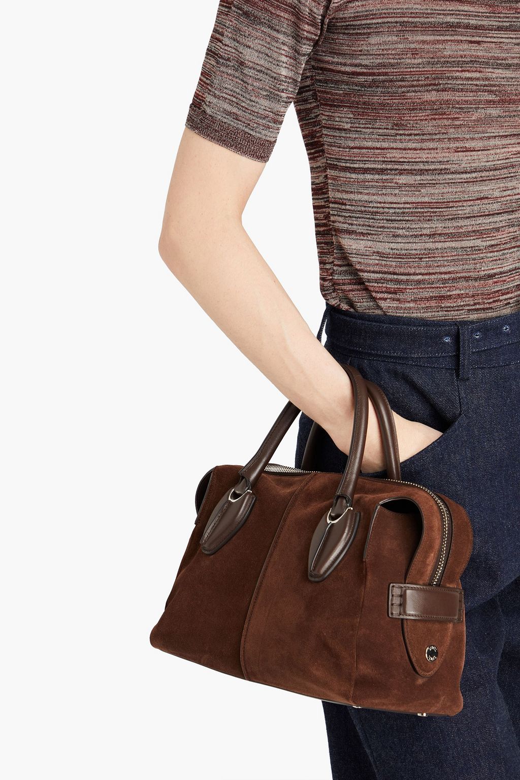 TOD'S Bauletto leather-trimmed suede tote | THE OUTNET