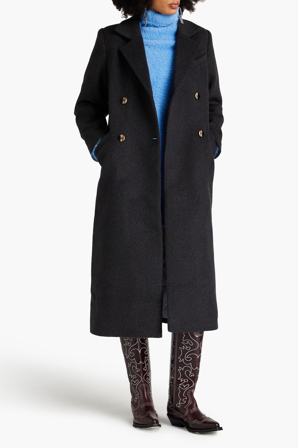 GANNI Double-breasted wool-blend felt coat | THE OUTNET