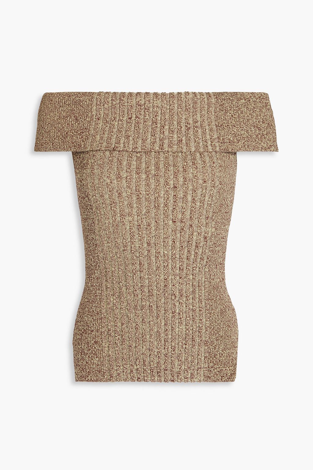 GANNI Off-the-shoulder marled ribbed-knit top | THE OUTNET