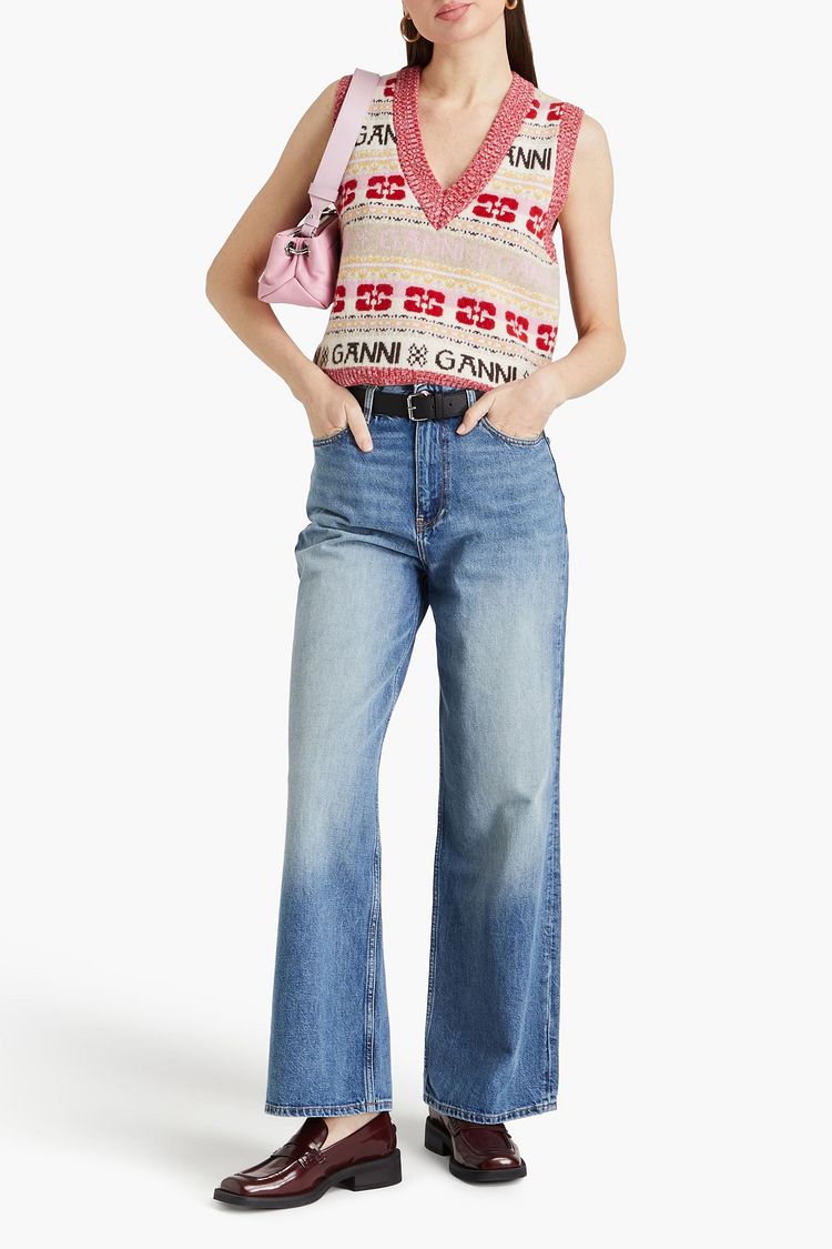 GANNI Faded high-rise wide-leg jeans | THE OUTNET