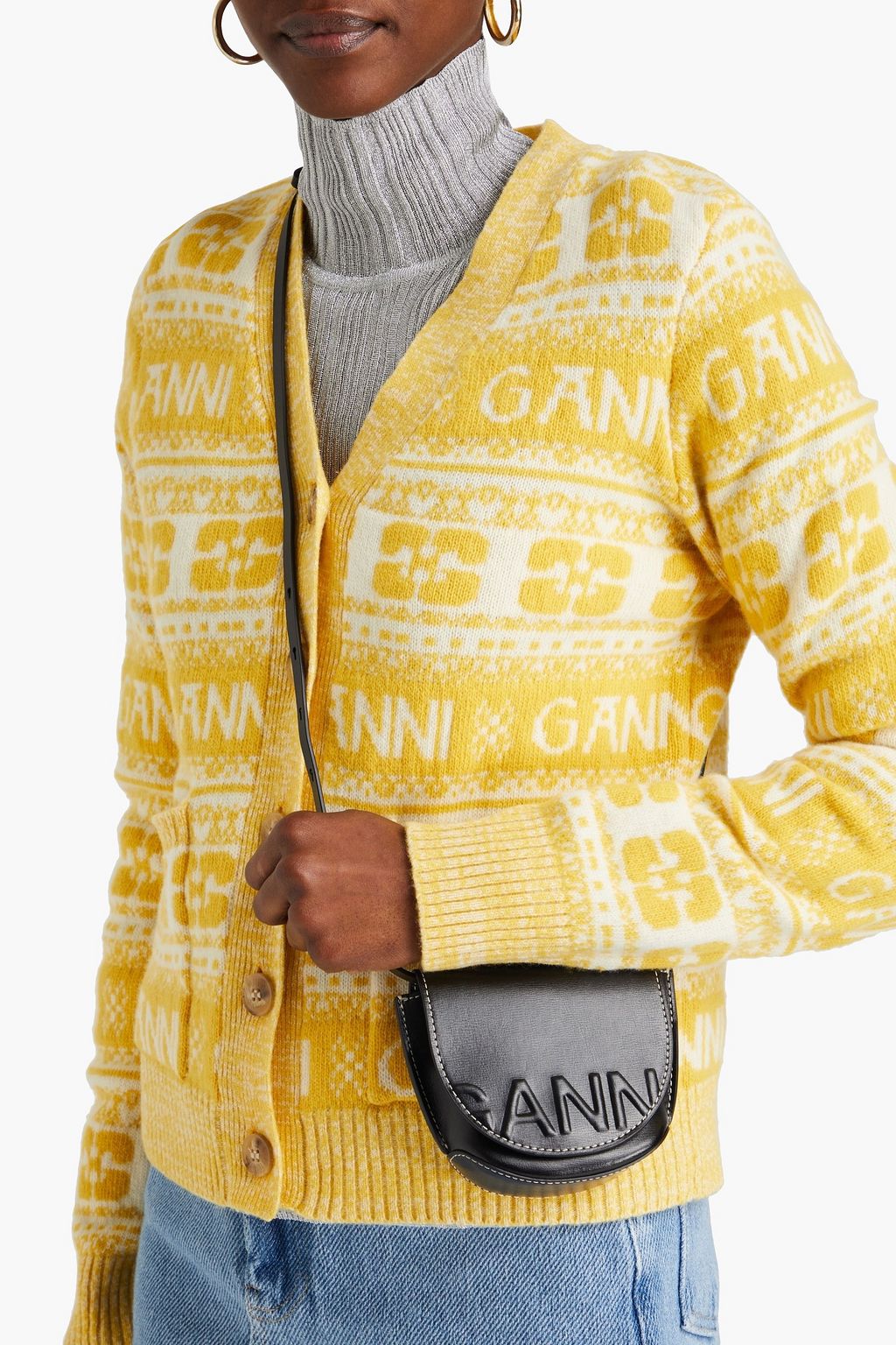 GANNI Embossed textured-leather shoulder bag | THE OUTNET