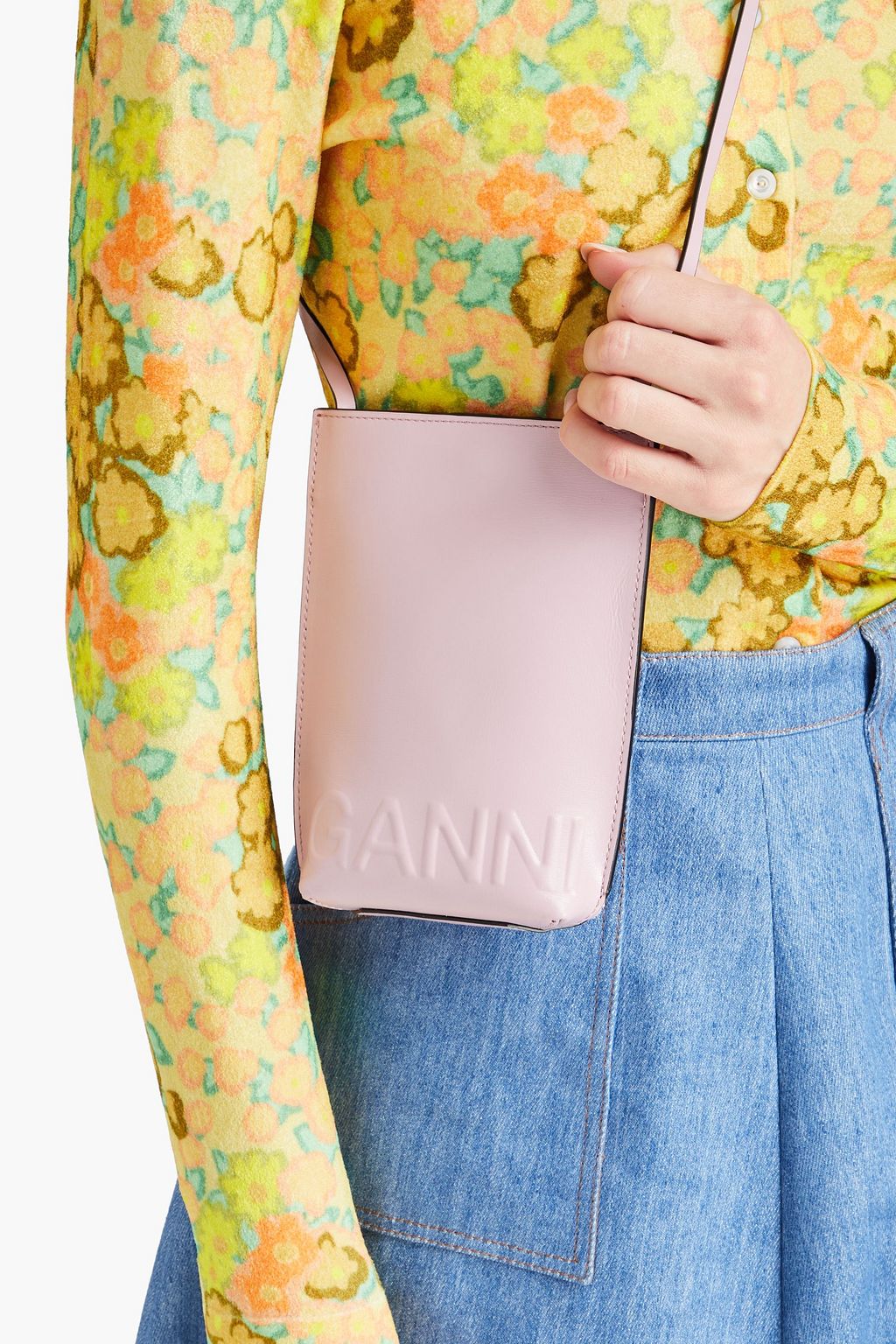 GANNI Embossed leather shoulder bag | THE OUTNET