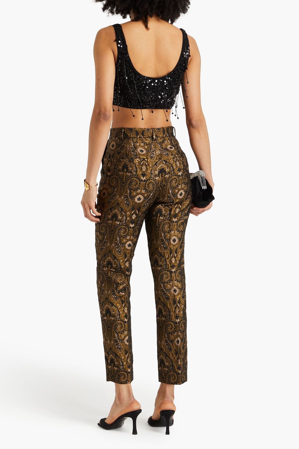 DOLCE&GABBANA Cropped metallic brocade slim-leg pants | THE OUTNET