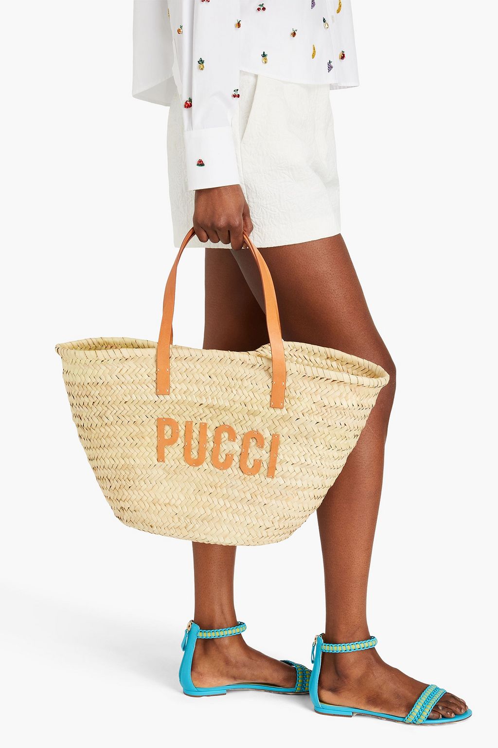 PUCCI Leather-trimmed raffia tote | THE OUTNET