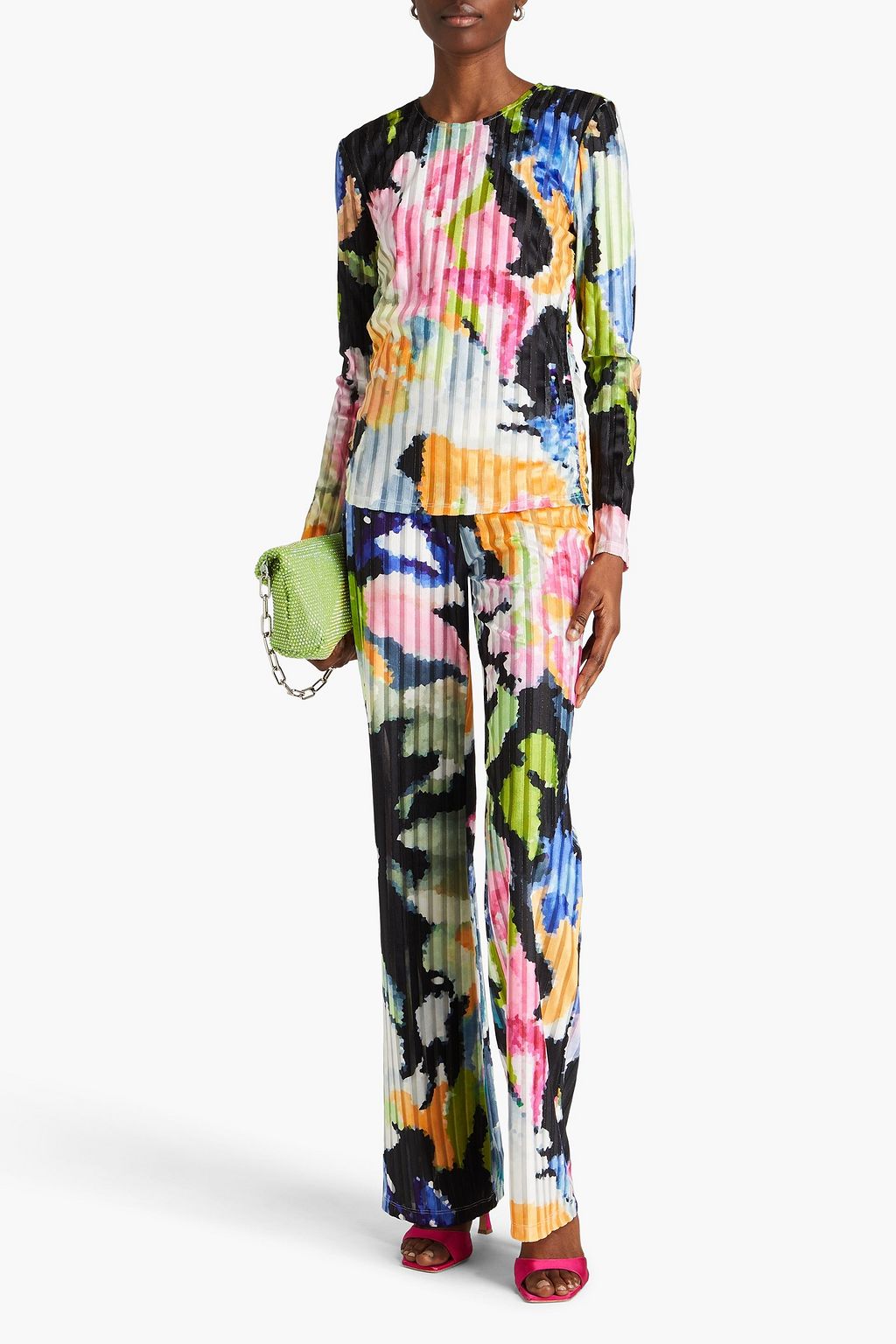 STINE GOYA Andy metallic printed devoré straight-leg pants | THE OUTNET