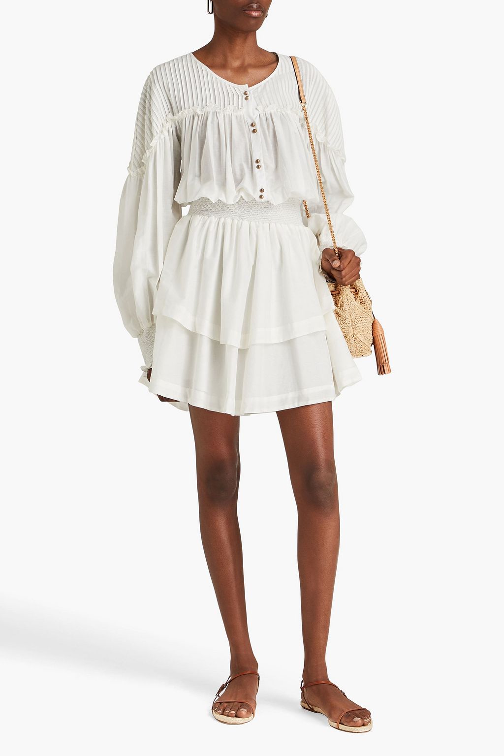 AJE. Ruffled cotton and silk-blend voile mini dress | THE OUTNET