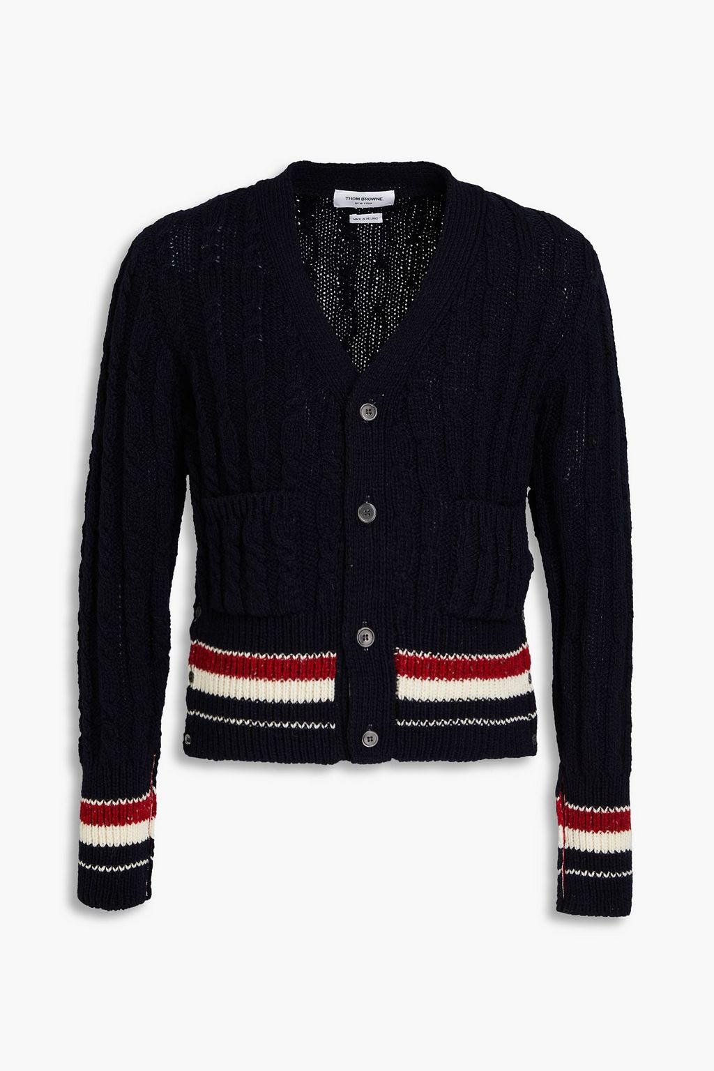 THOM BROWNE Striped cable-knit wool and mohair-blend cardigan | THE OUTNET