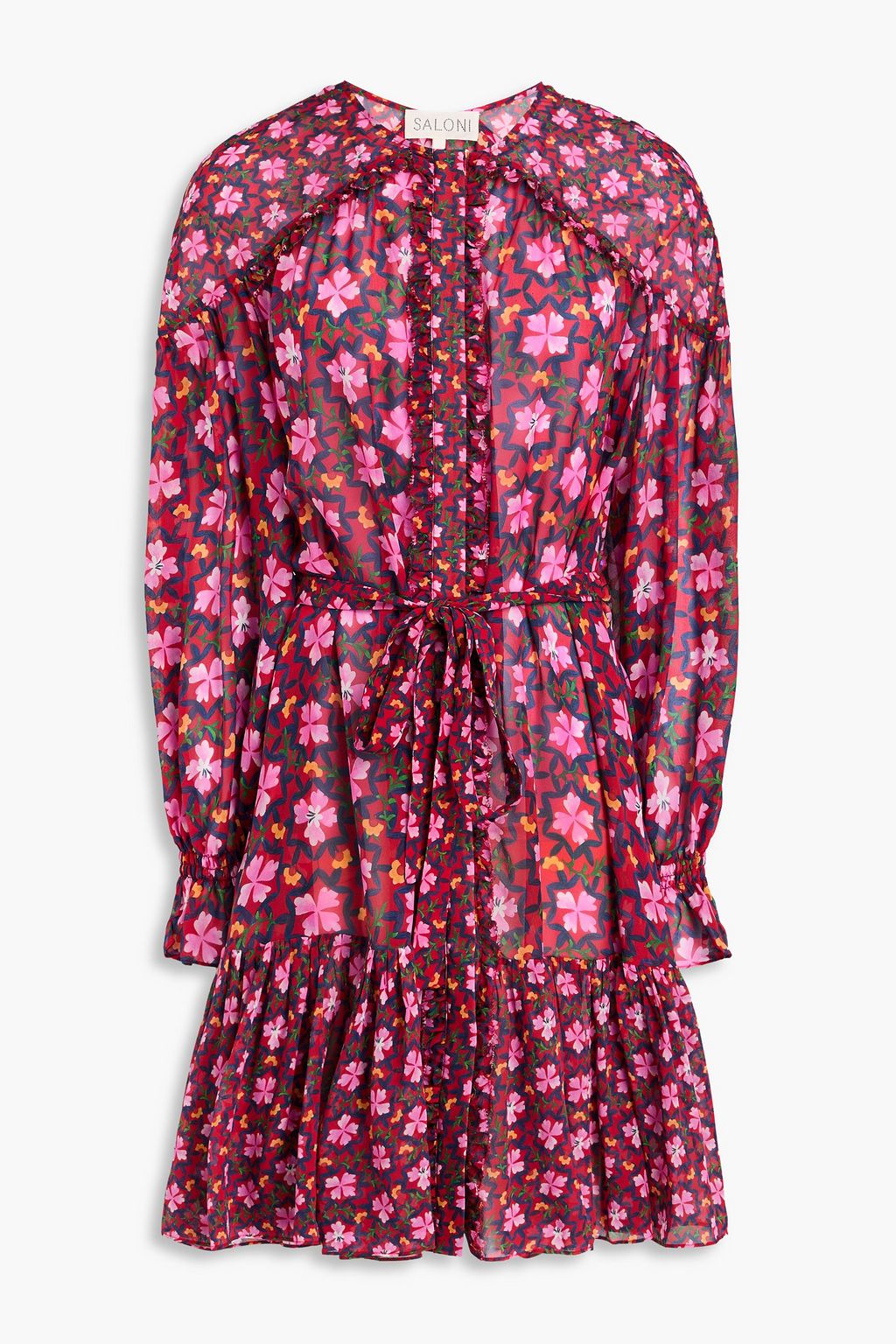 Saloni Pixie Ruffled Floral Print Silk Chiffon Mini Dress The Outnet