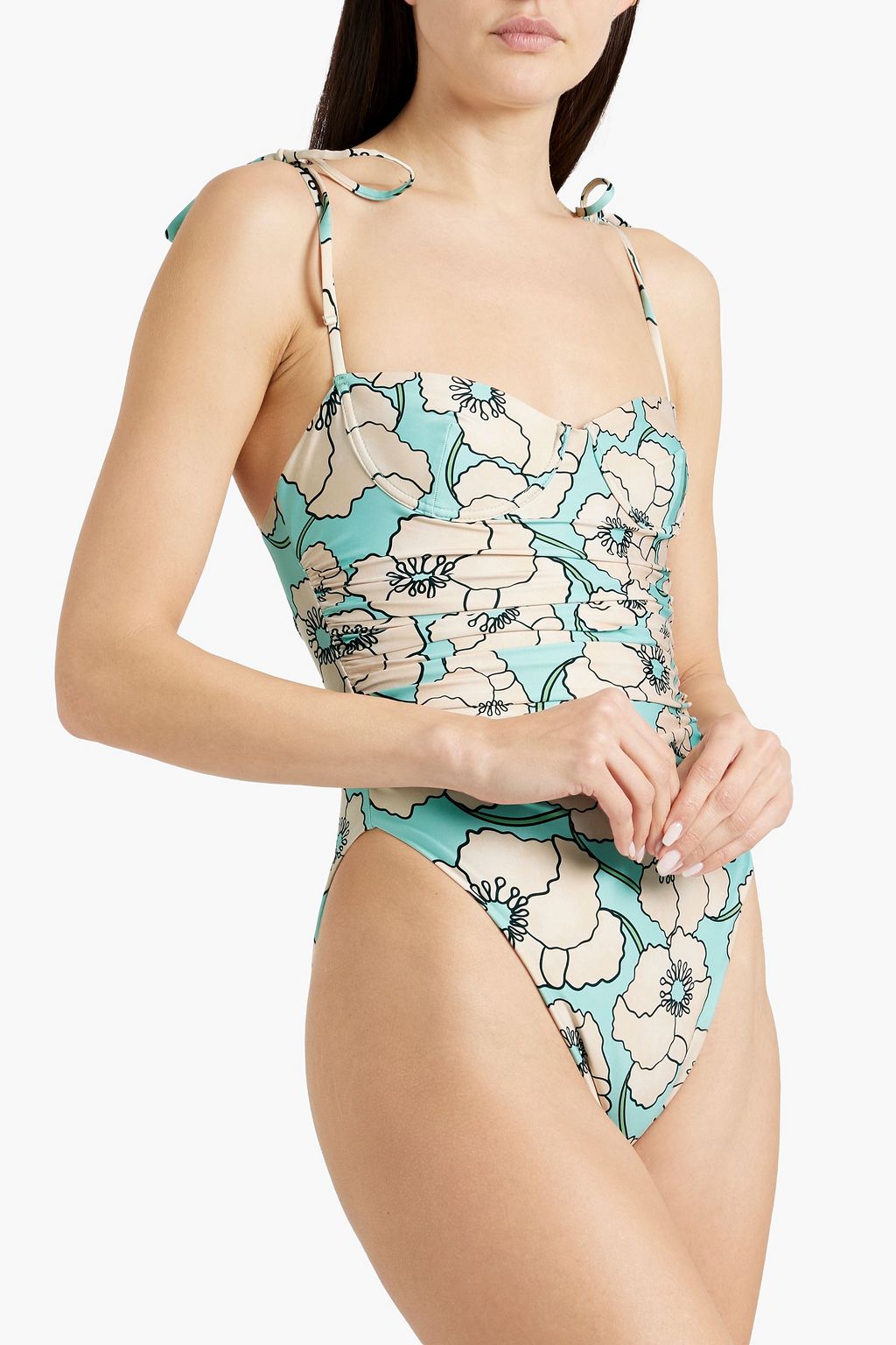 Agua By Agua Bendita Rabano Botanico Celeste Floral Print Ruched
