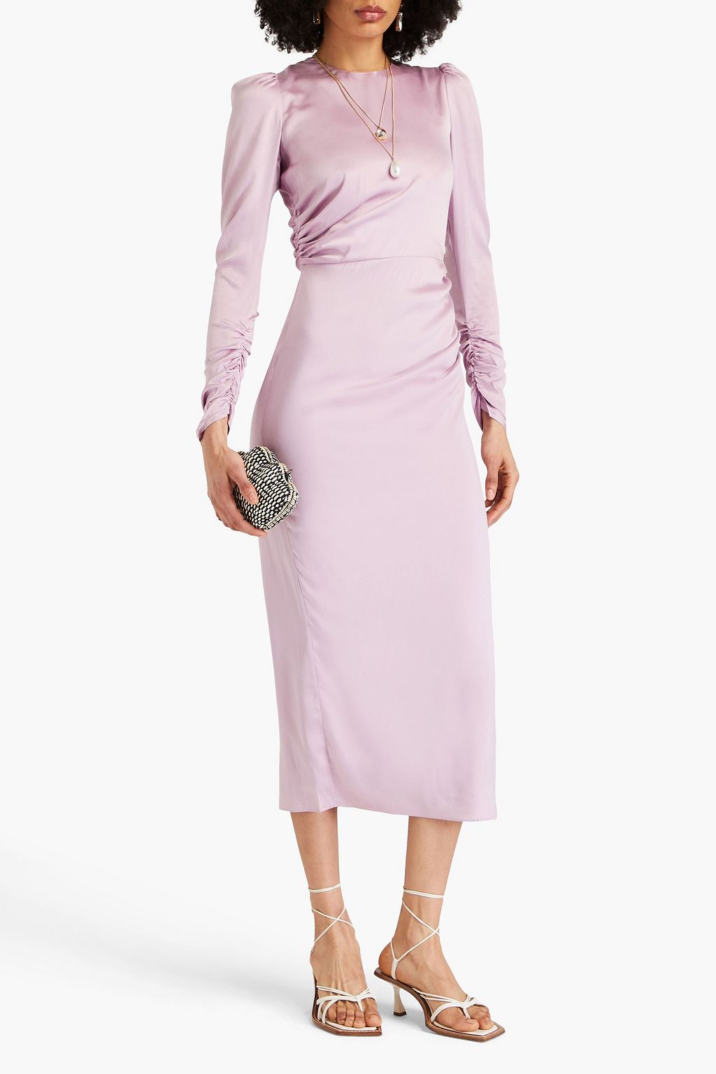 Zimmermann Ruched Silk Blend Satin Midi Dress The Outnet