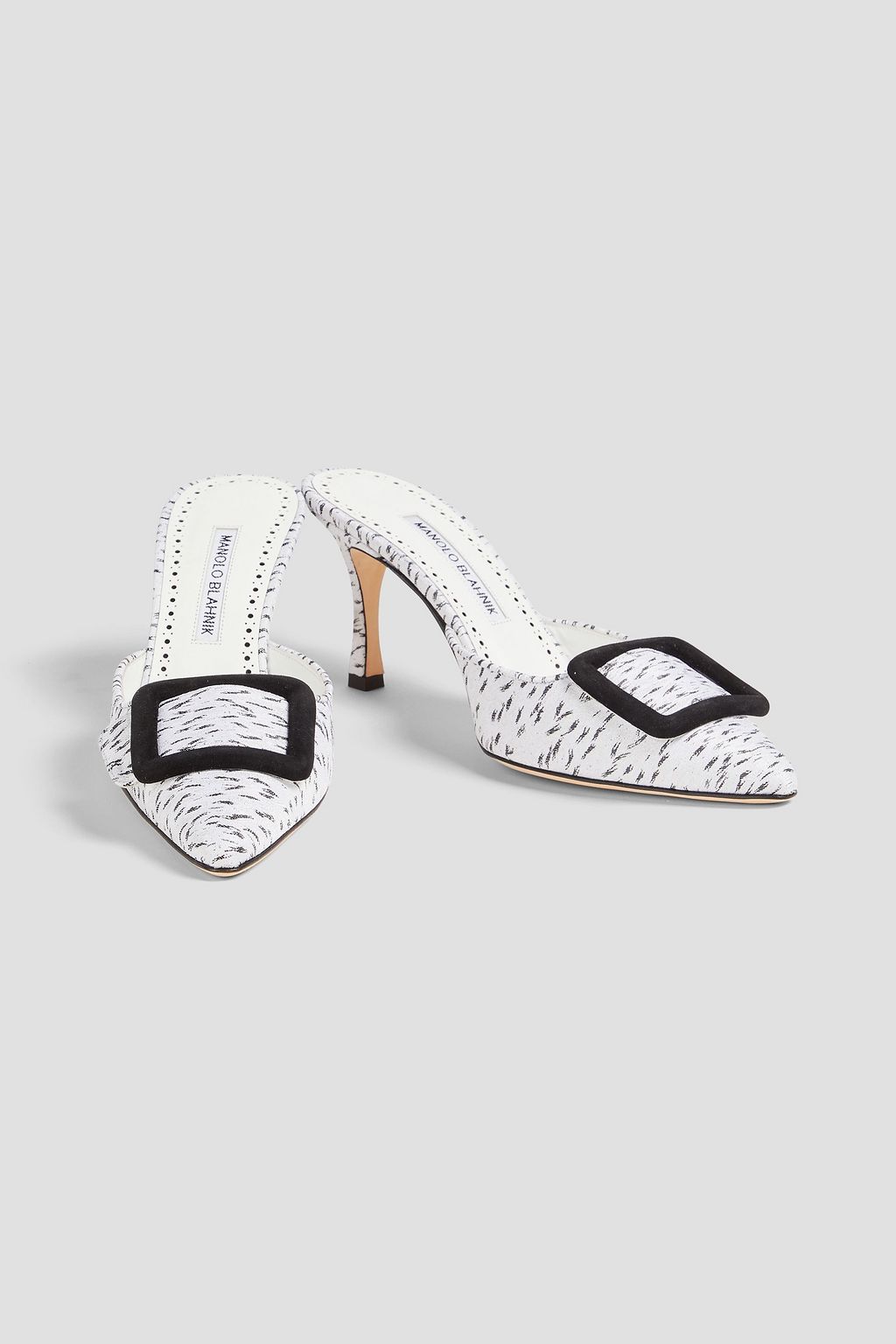 MANOLO BLAHNIK Buckle-embellished jacquard mules | THE OUTNET