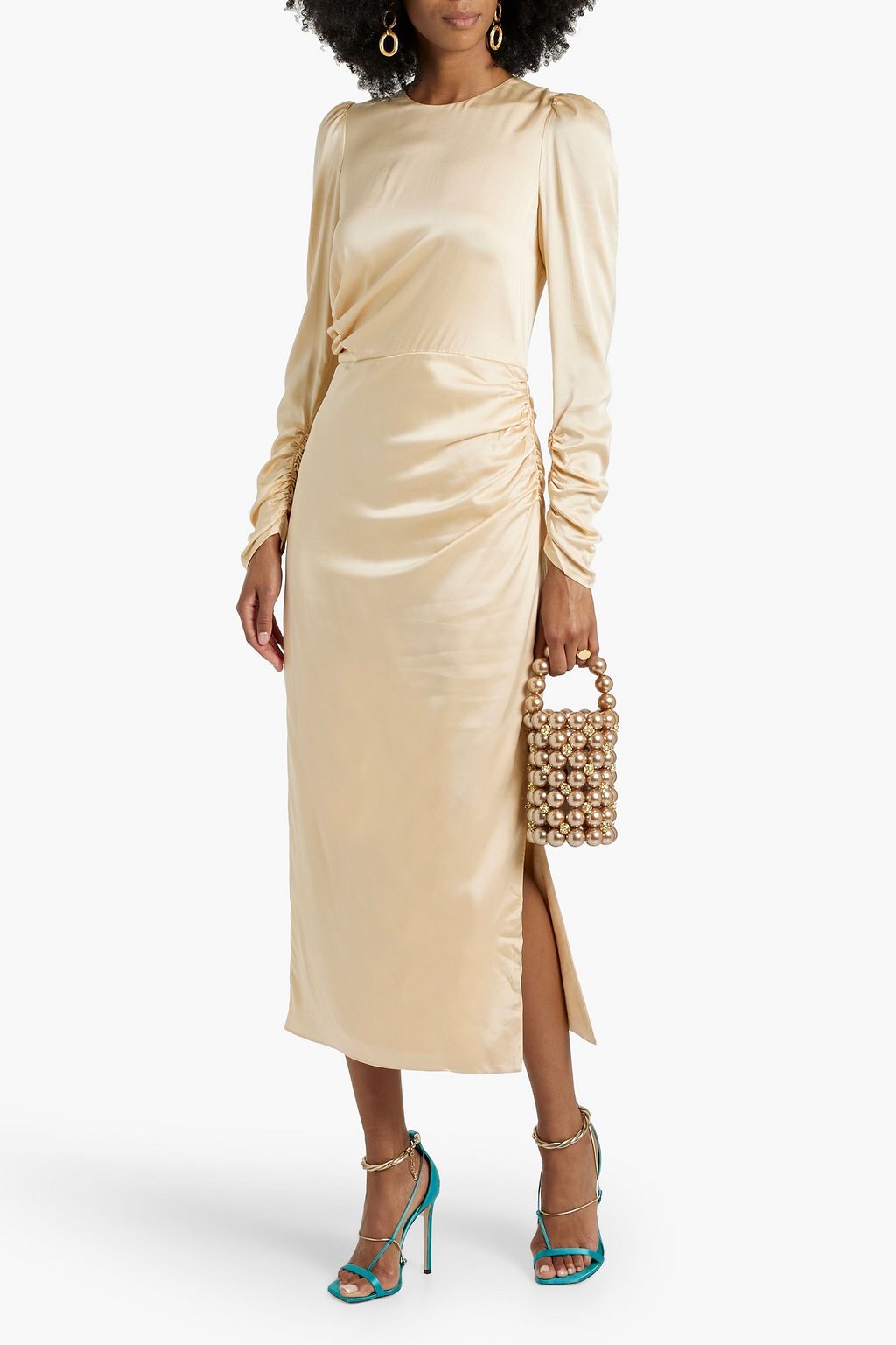 Zimmermann Ruched Silk Blend Satin Midi Dress The Outnet