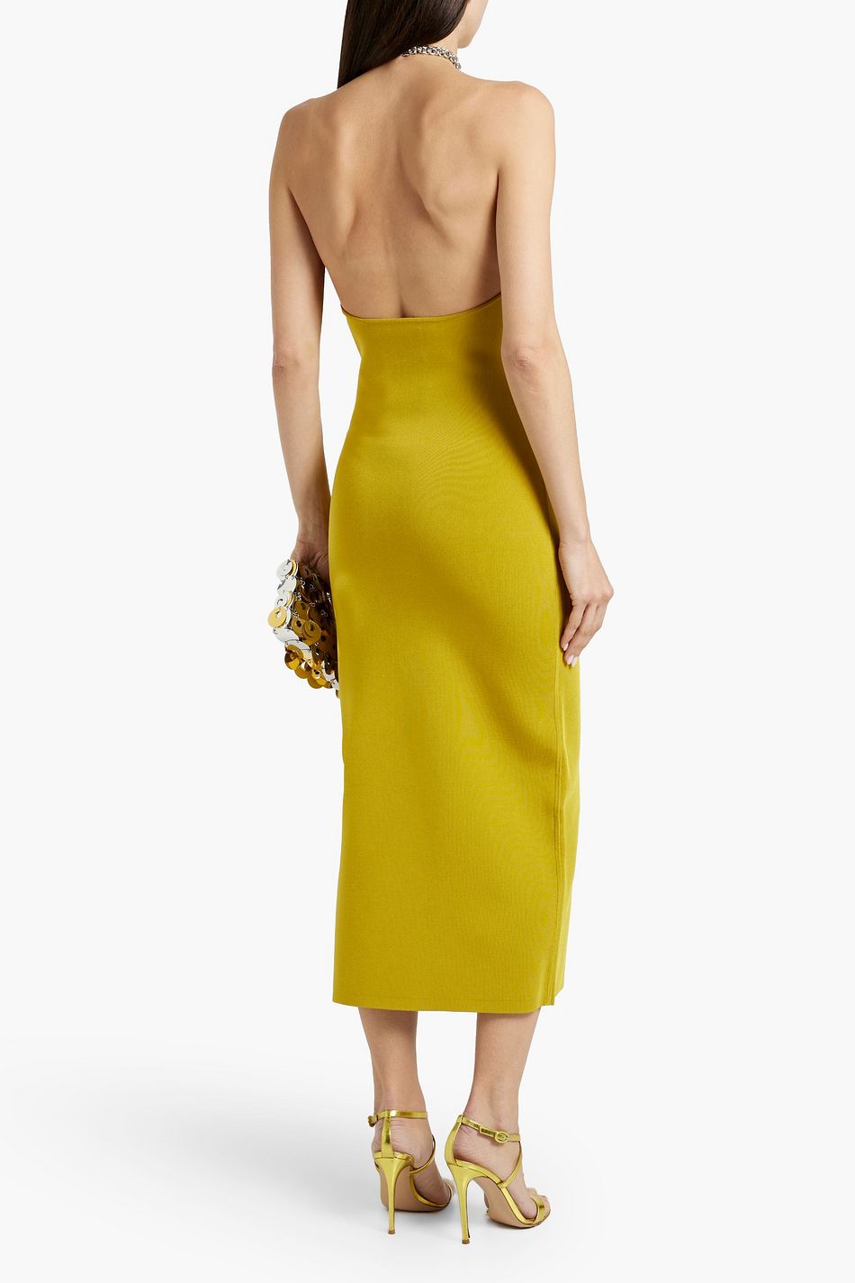 GALVAN LONDON Cleopatra chain-embellished stretch-knit halterneck midi ...