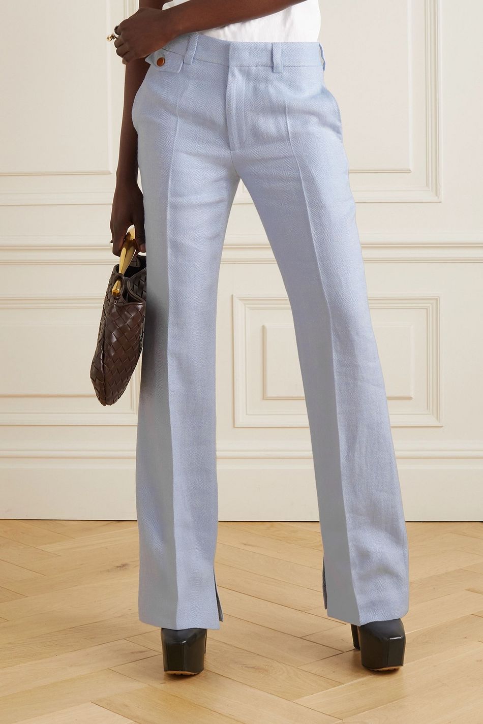 BRANDON MAXWELL Rena pleated herringbone linen, wool, silk and cashmere ...