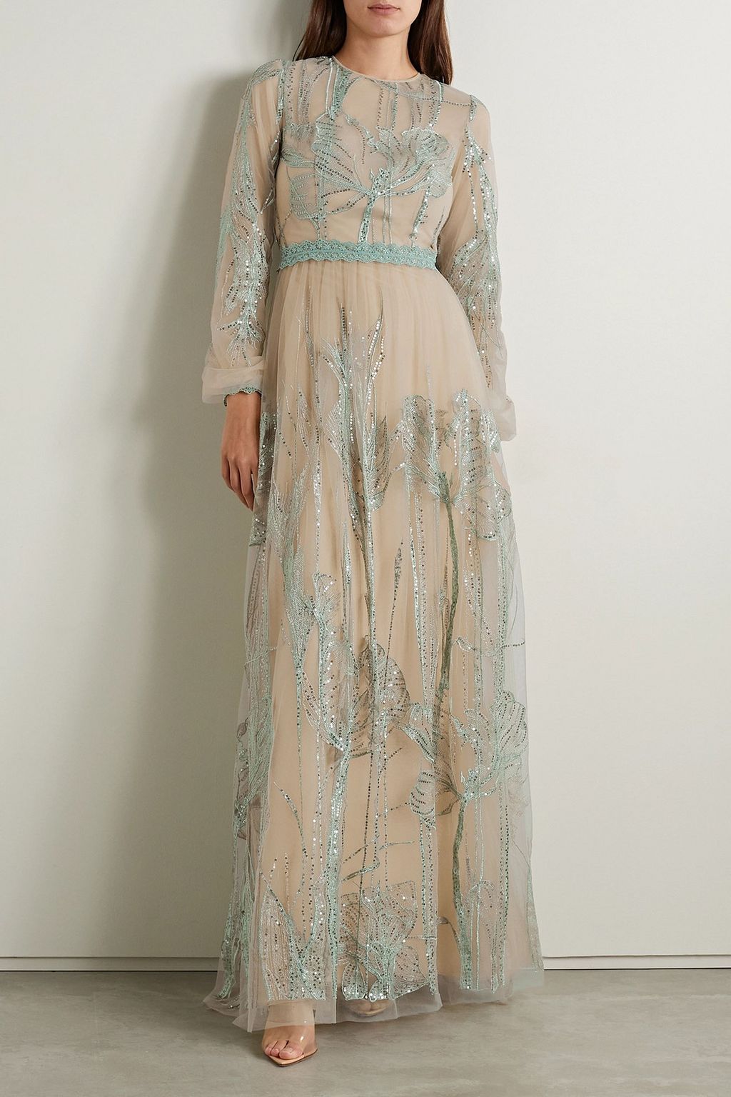 COSTARELLOS Jezebel lace-trimmed sequin-embellished tulle gown | THE OUTNET