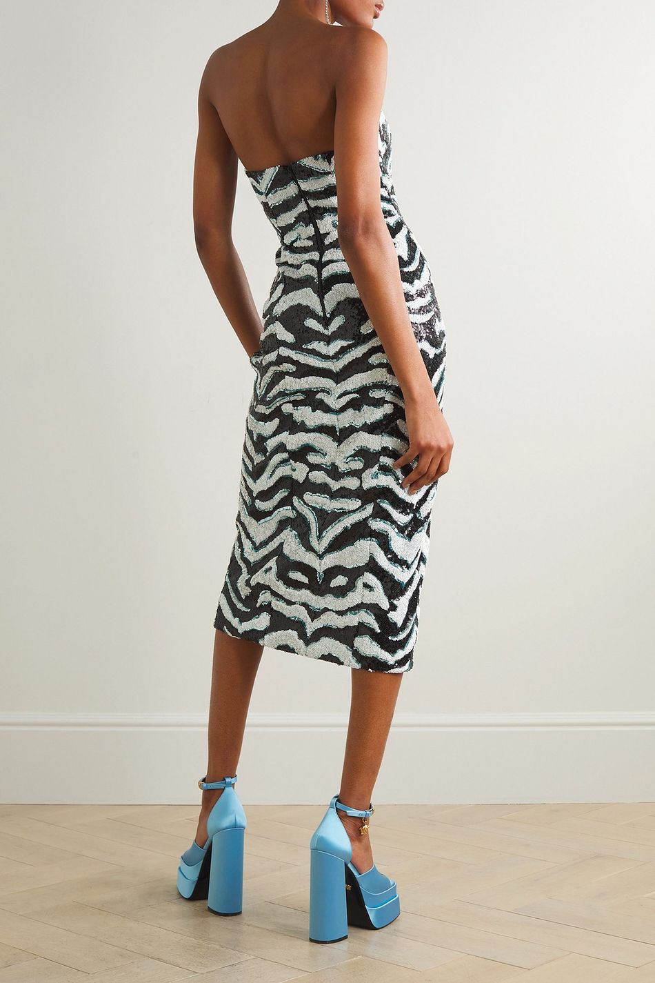HALPERN Strapless sequined zebra-print tulle midi dress | THE OUTNET