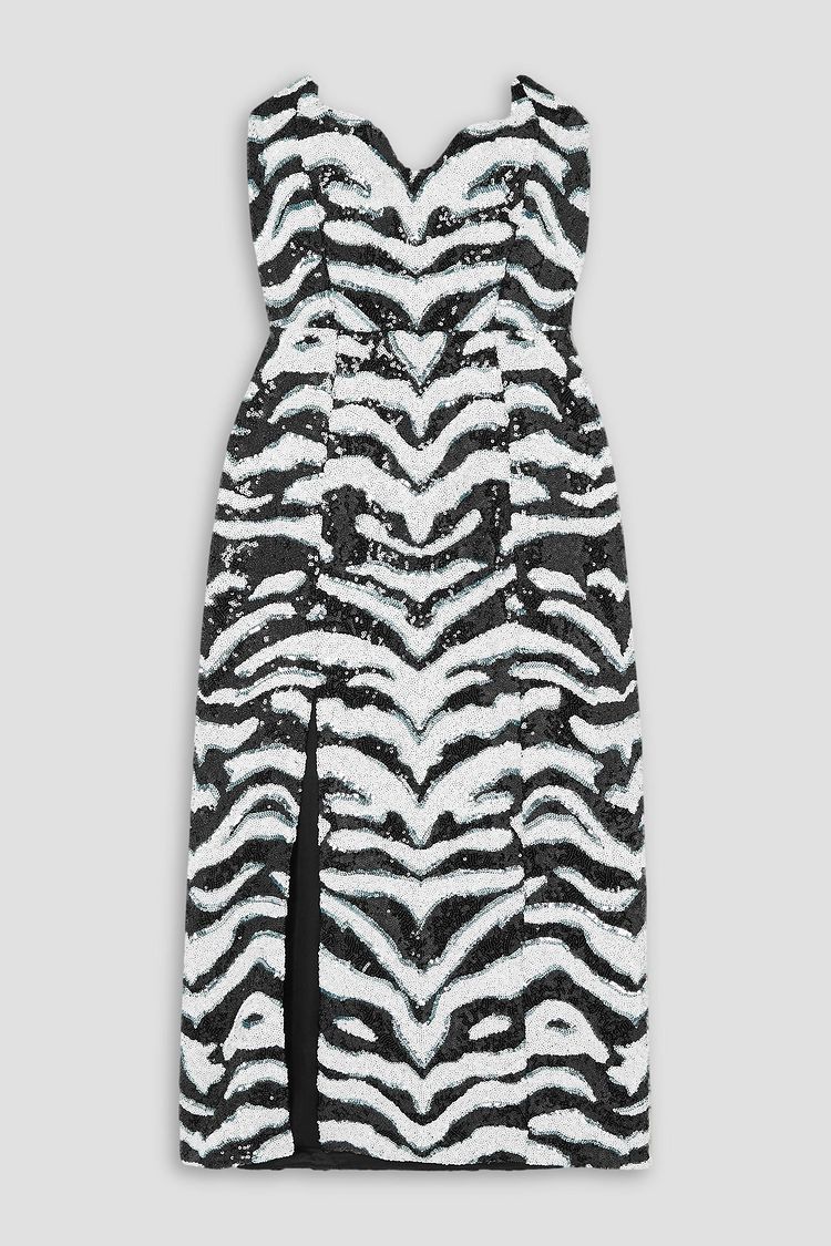 HALPERN Strapless sequined zebra-print tulle midi dress | THE OUTNET