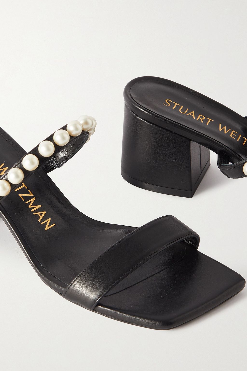 STUART WEITZMAN Goldie faux pearl-embellished leather mules | THE OUTNET