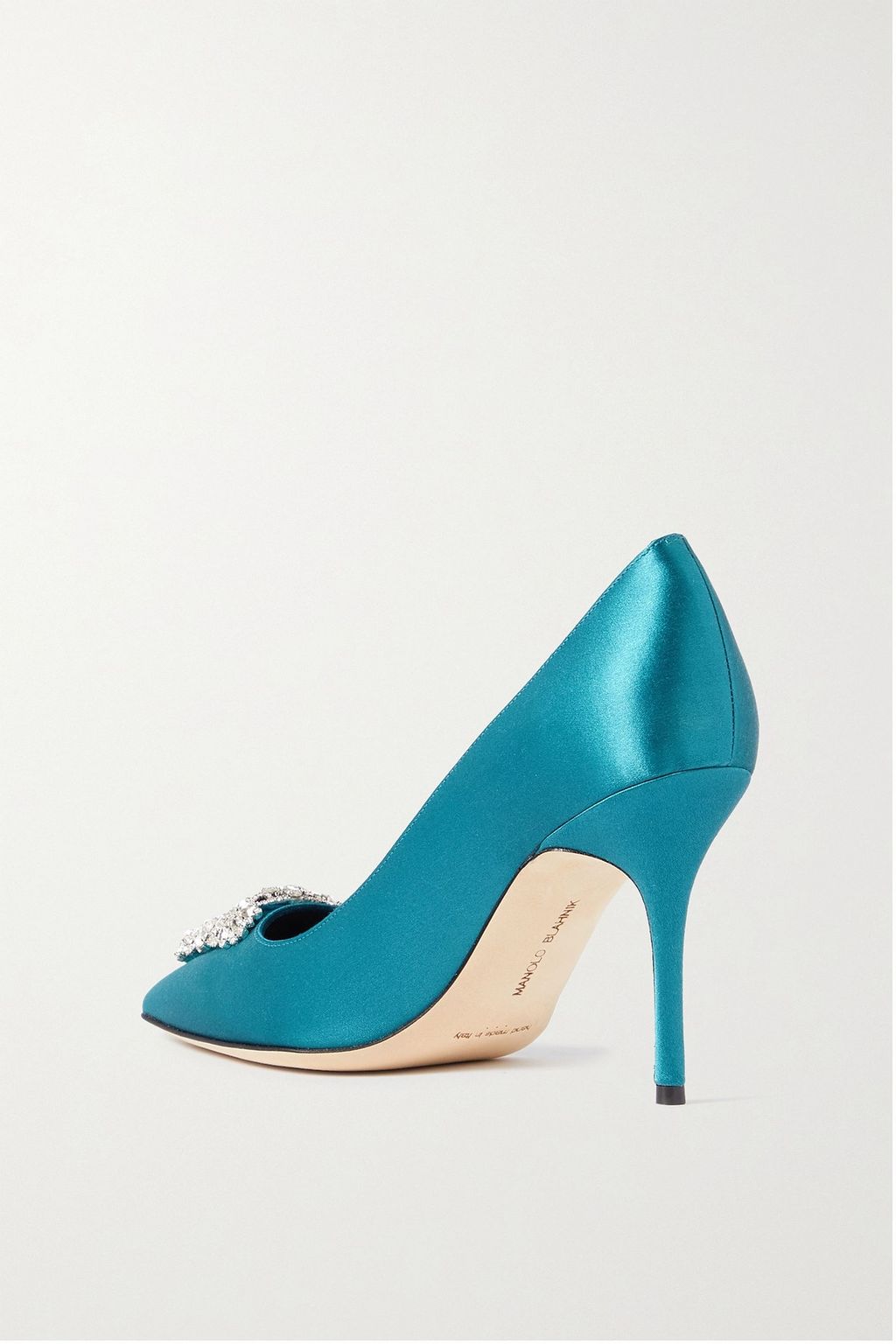 MANOLO BLAHNIK Trina 90 crystal-embellished satin pumps | THE OUTNET