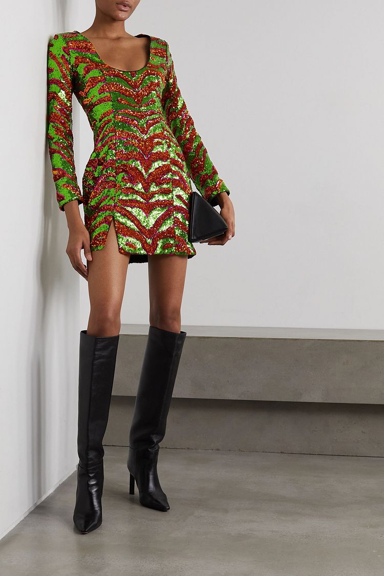 HALPERN Sequined zebra-print tulle mini dress | THE OUTNET